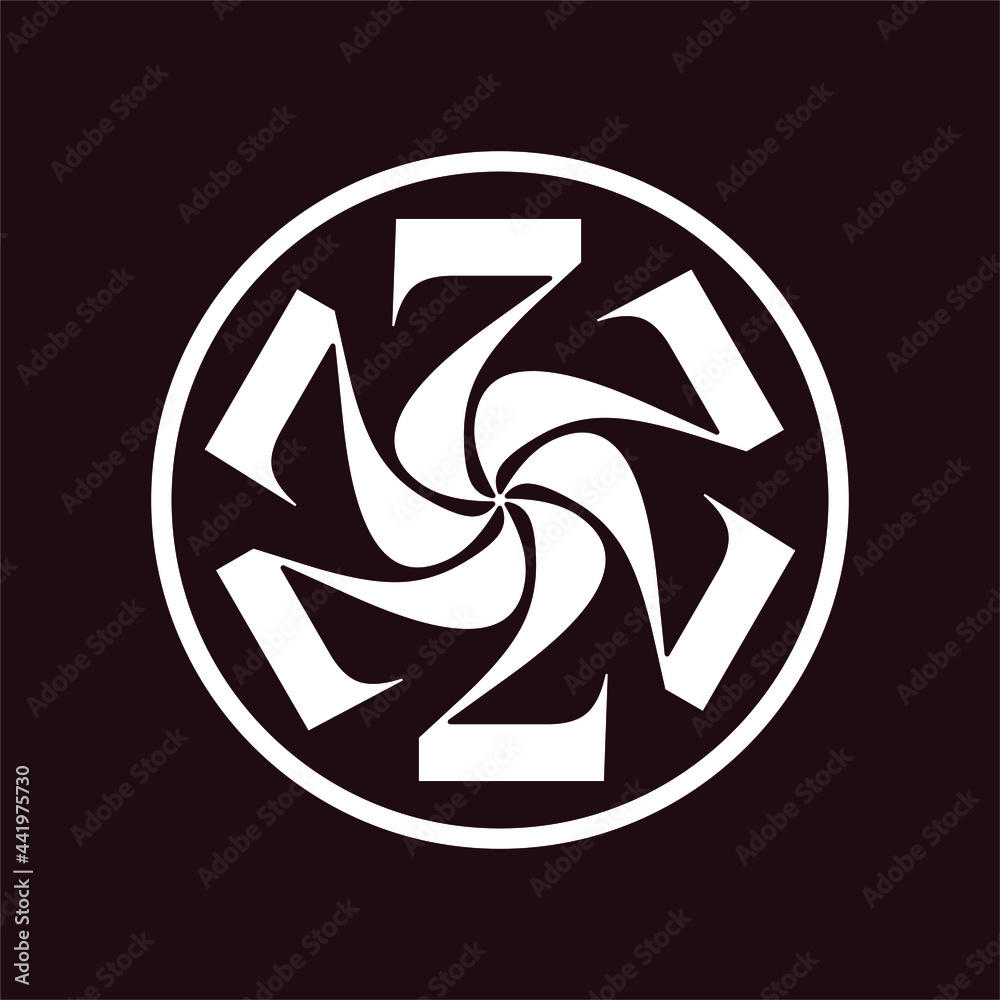 Number 2 or 7 logo template with geometric japanese kamon illustration ...