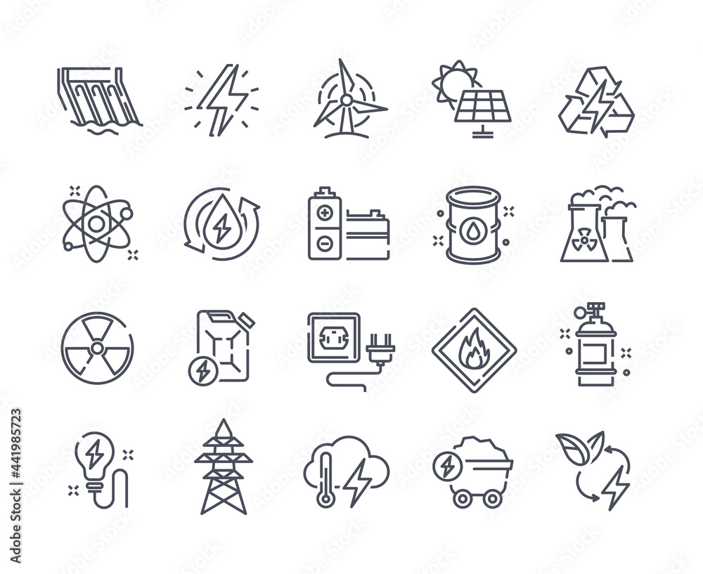 Simple Energy Types Vector Line Icons Stock Vector | Adobe Stock