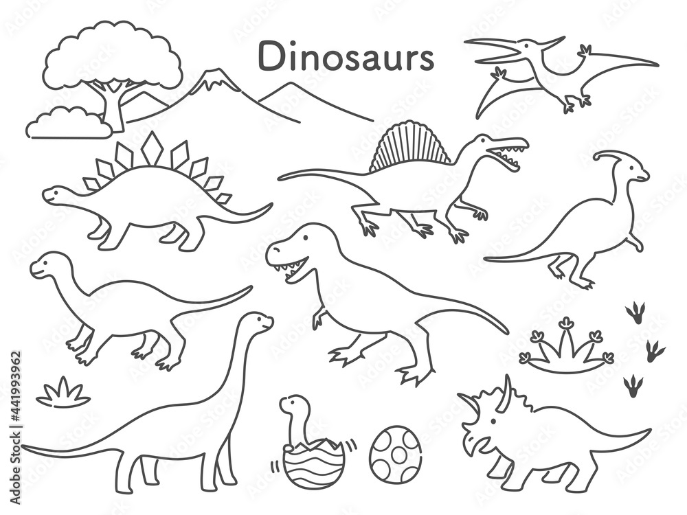 simple line illustration of dinosaurs Stock Vector | Adobe Stock