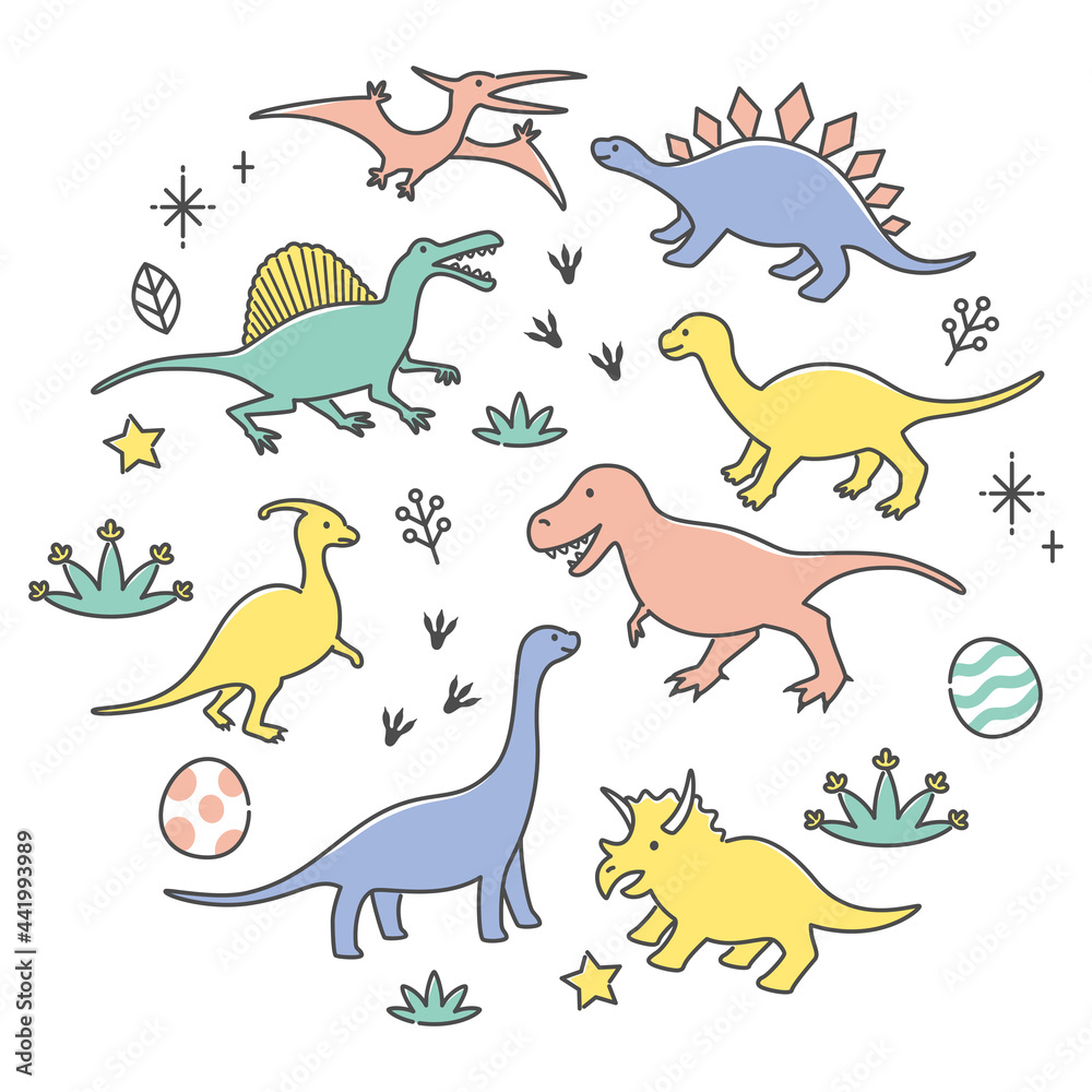 simple line illustration of dinosaurs Stock Vector | Adobe Stock