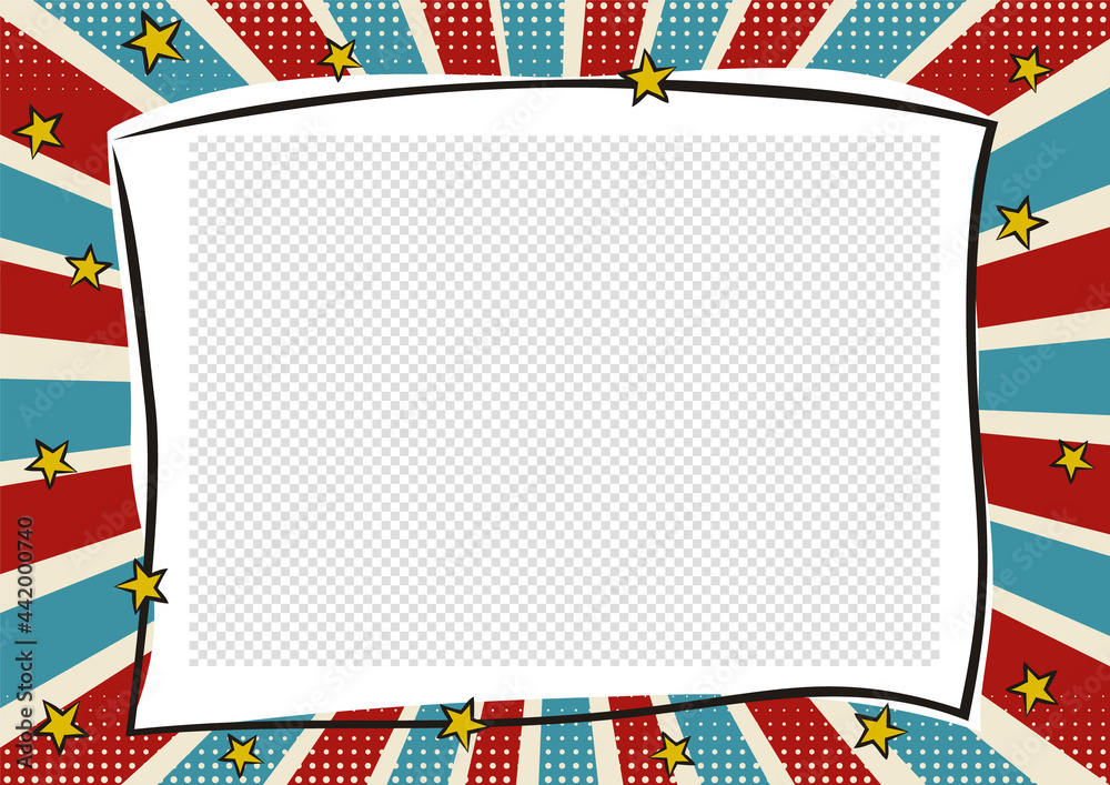 Vintage photo frame in pop art style for USA. Bright page for festive ...