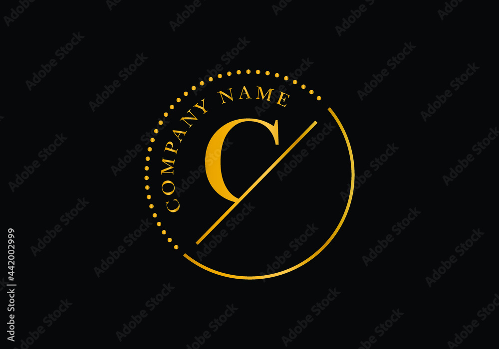 Golden letters C with golden circle frames. Graphic Alphabet Symbol for ...