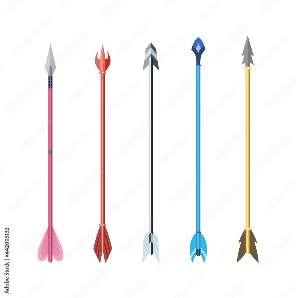 Medieval arrows set. Fighting decorative cartoon arrows. Design element ...