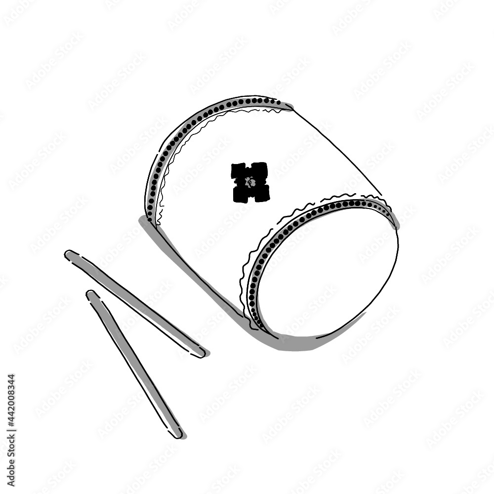 Japanese instrument illustration. Hand drawn sketch of Japanese drum ...