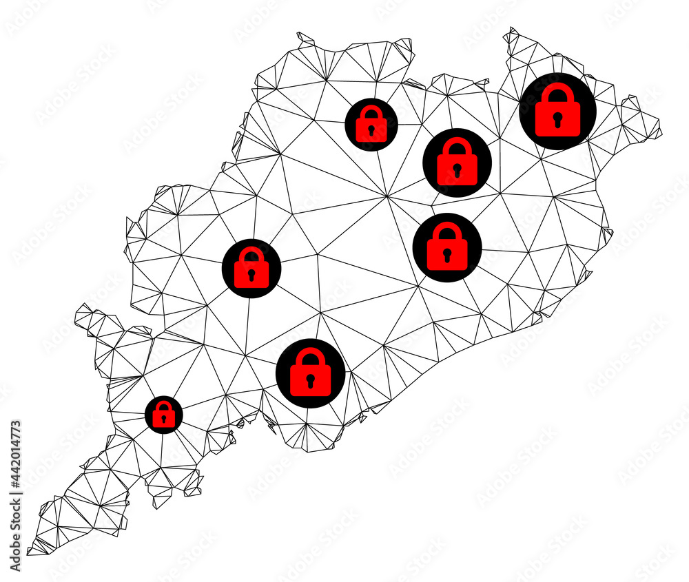 Polygonal mesh lockdown map of Odisha State. Abstract mesh lines and ...