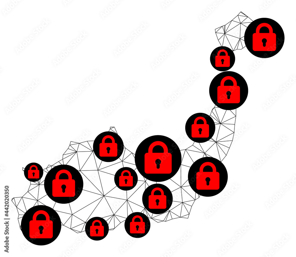 Polygonal mesh lockdown map of Inagua Islands. Abstract mesh lines and ...