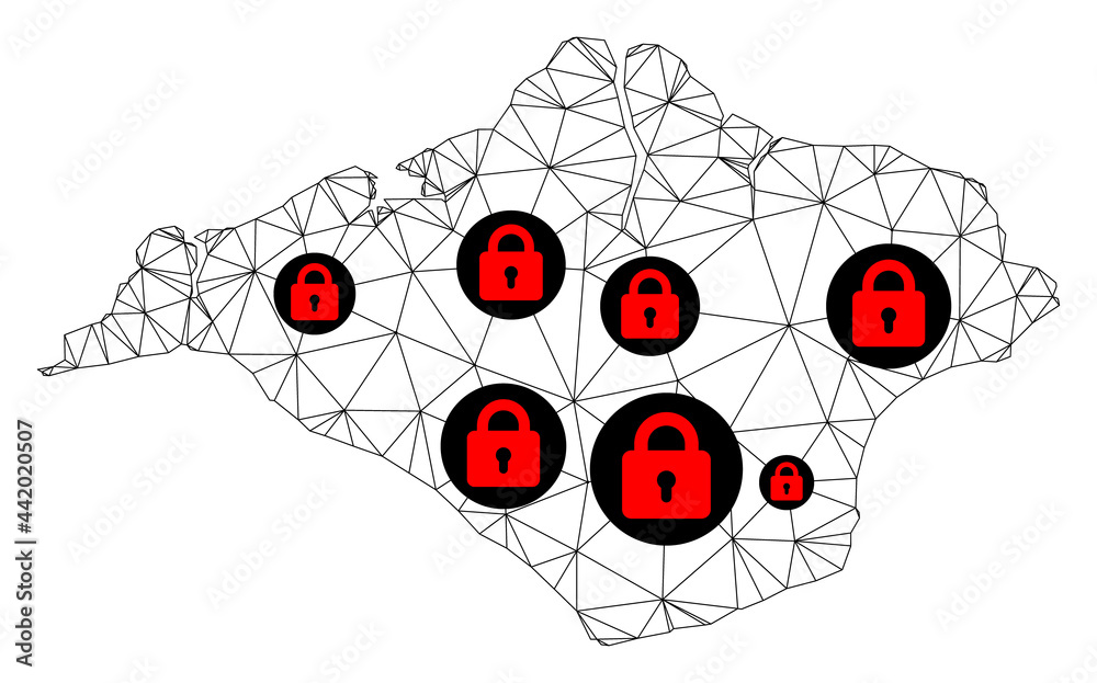 Polygonal mesh lockdown map of Isle of Wight. Abstract mesh lines and ...