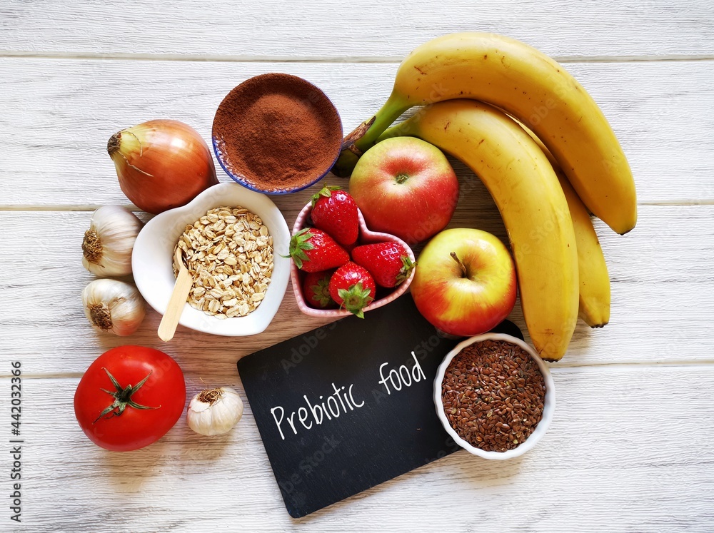 Fototapeta kuchenna Assortment of foods high in prebiotics for healthy ...