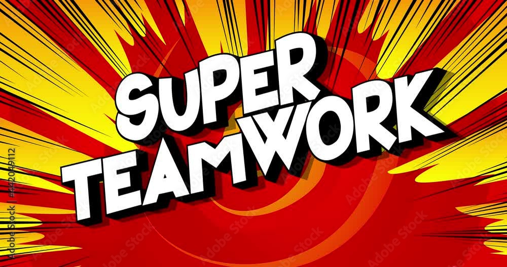 4k animated Super Teamwork text on comic book background with changing ...