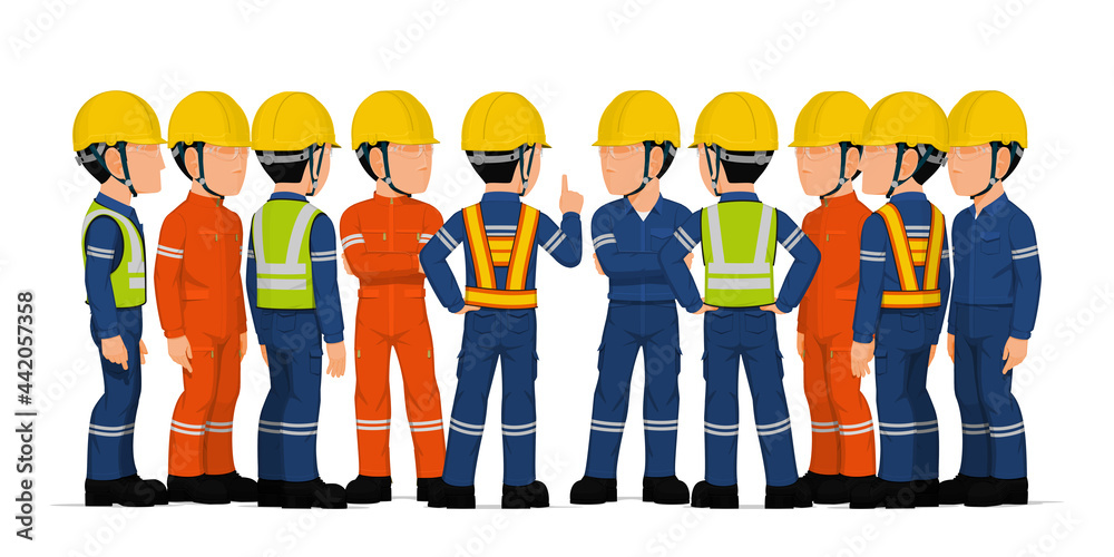 Ten industrial workers have a meeting on white background Stock Vector ...