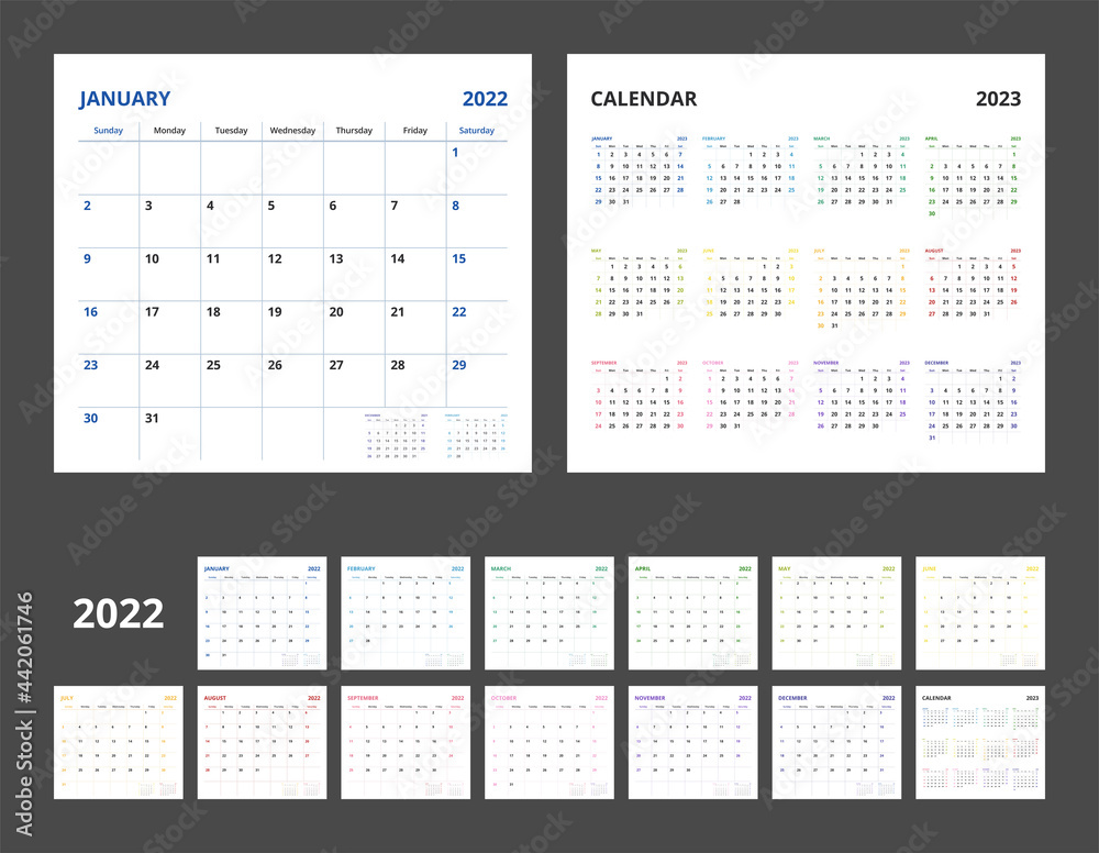 2022 calendar planner set for template corporate design week start on ...