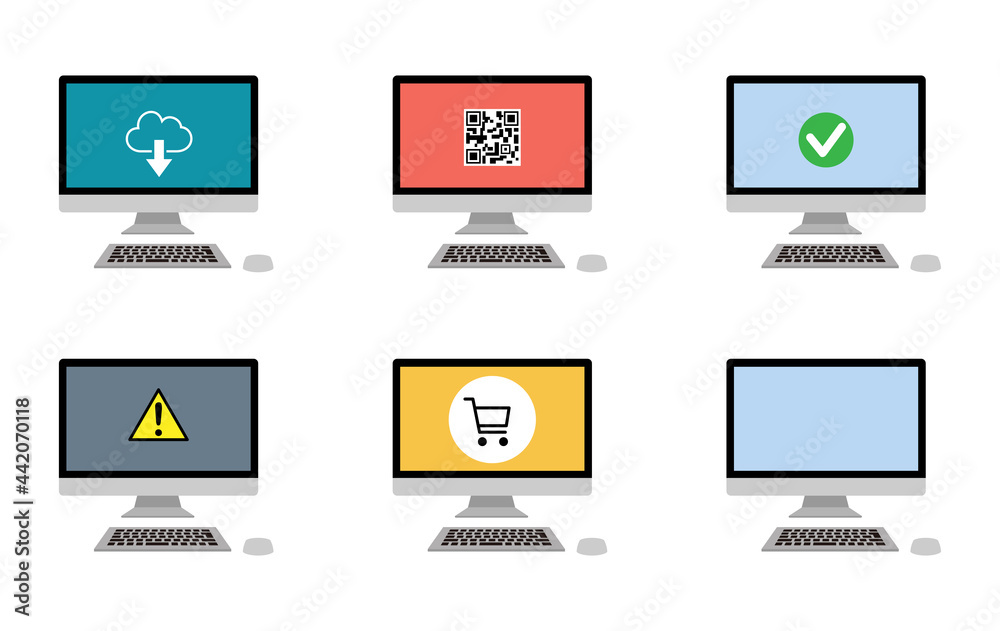 Desktop computers set - 6 different types screen Stock Vector | Adobe Stock