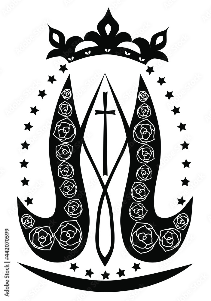 Ave Maria. Monogram of the Blessed Virgin Mary with crown, cross and ...