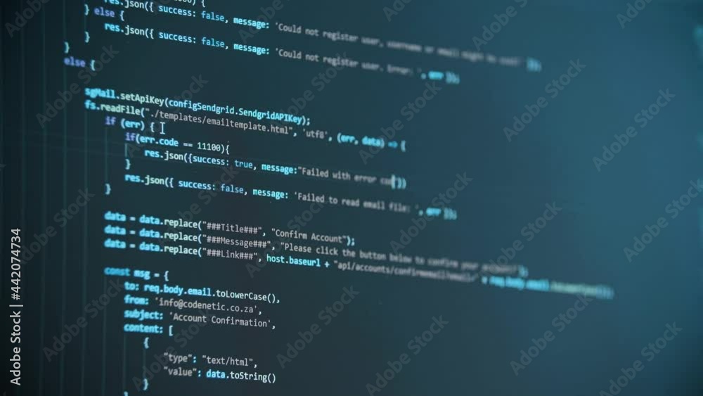 Developer is writing html code on the computer screen. HTML Web Page Code, Programming code ...