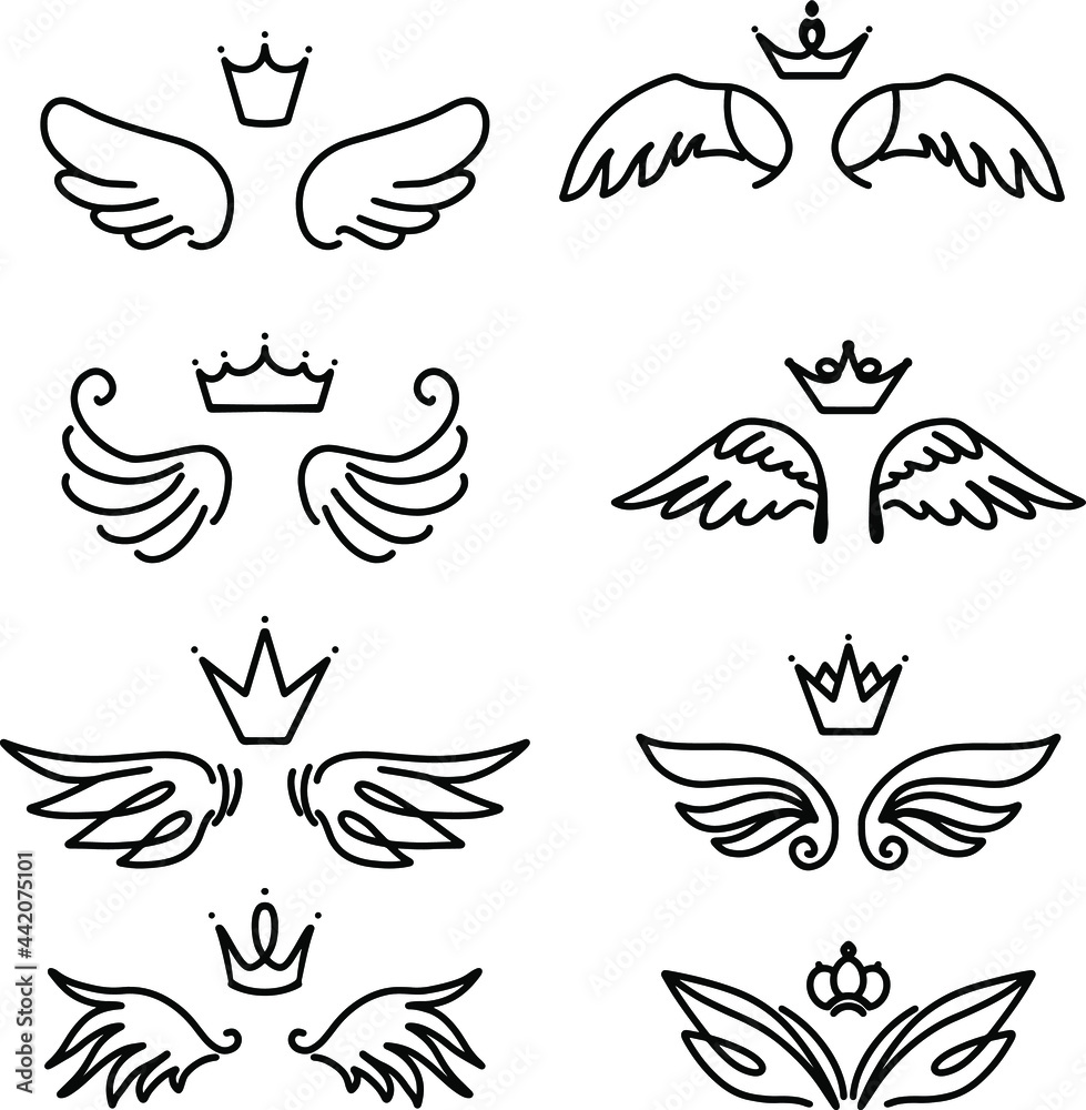 Line art wings doodle set for web background design. Nature background ...