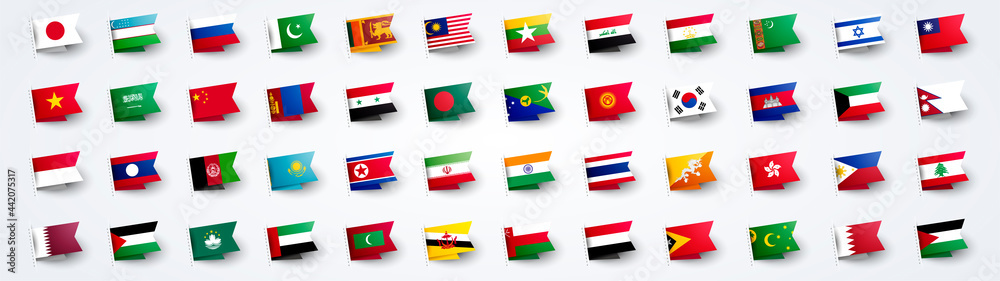 Vector Illustration Giant Asia Flag Set With Asian Country Flags Stock ...