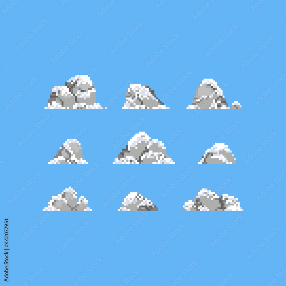 Pixel art set of stone with snow icon. Stock Vector | Adobe Stock