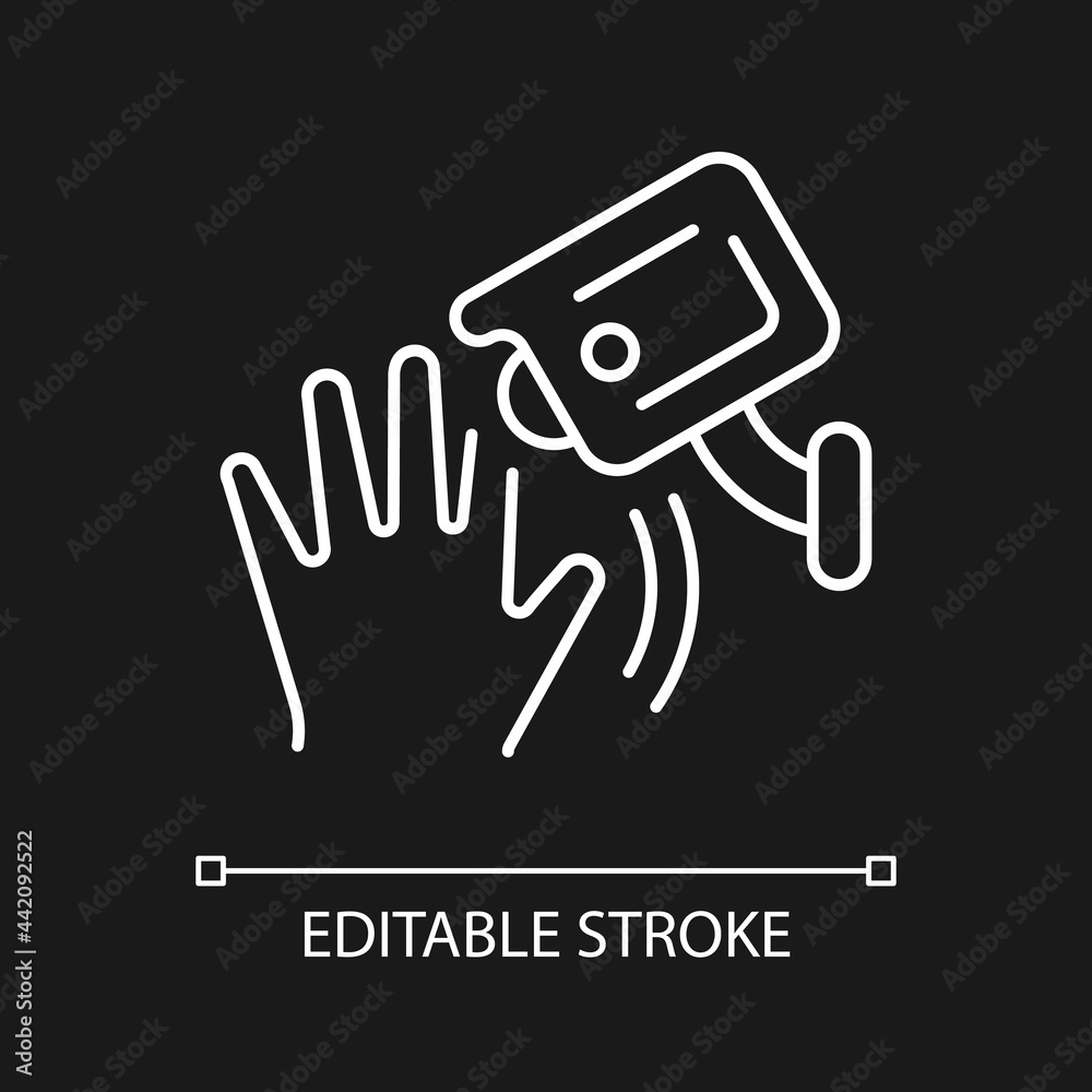 Motion detection camera white linear icon for dark theme. Security ...