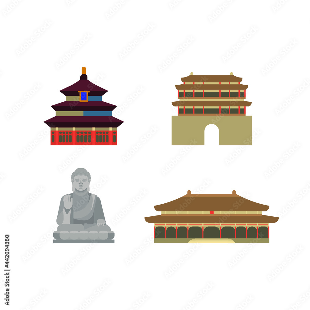 Cartoon symbols of China. Popular tourist architectural object. China ...