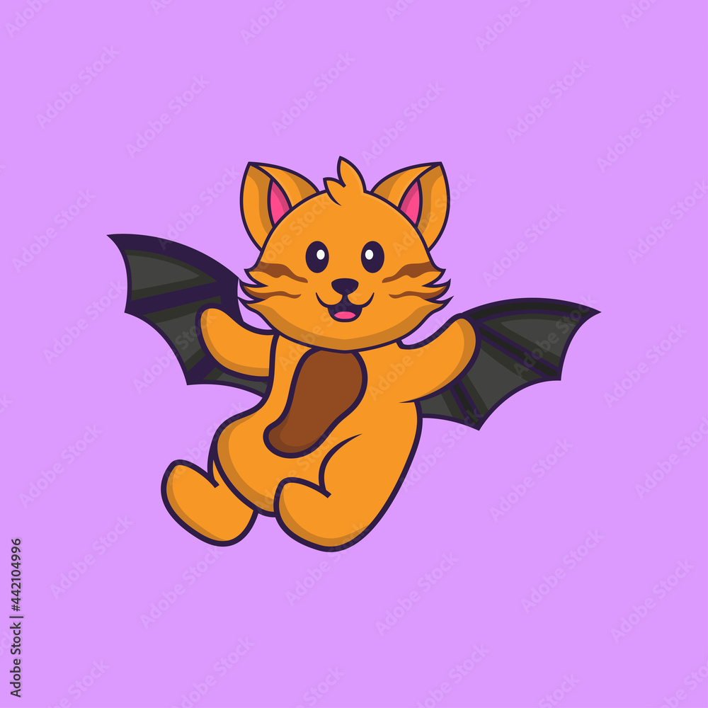 Cute cat is flying with wings. Animal cartoon concept isolated. Can ...