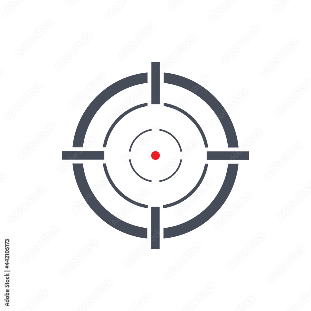 Shooting target black icon. Aim sniper shoot with red point. Focus ...