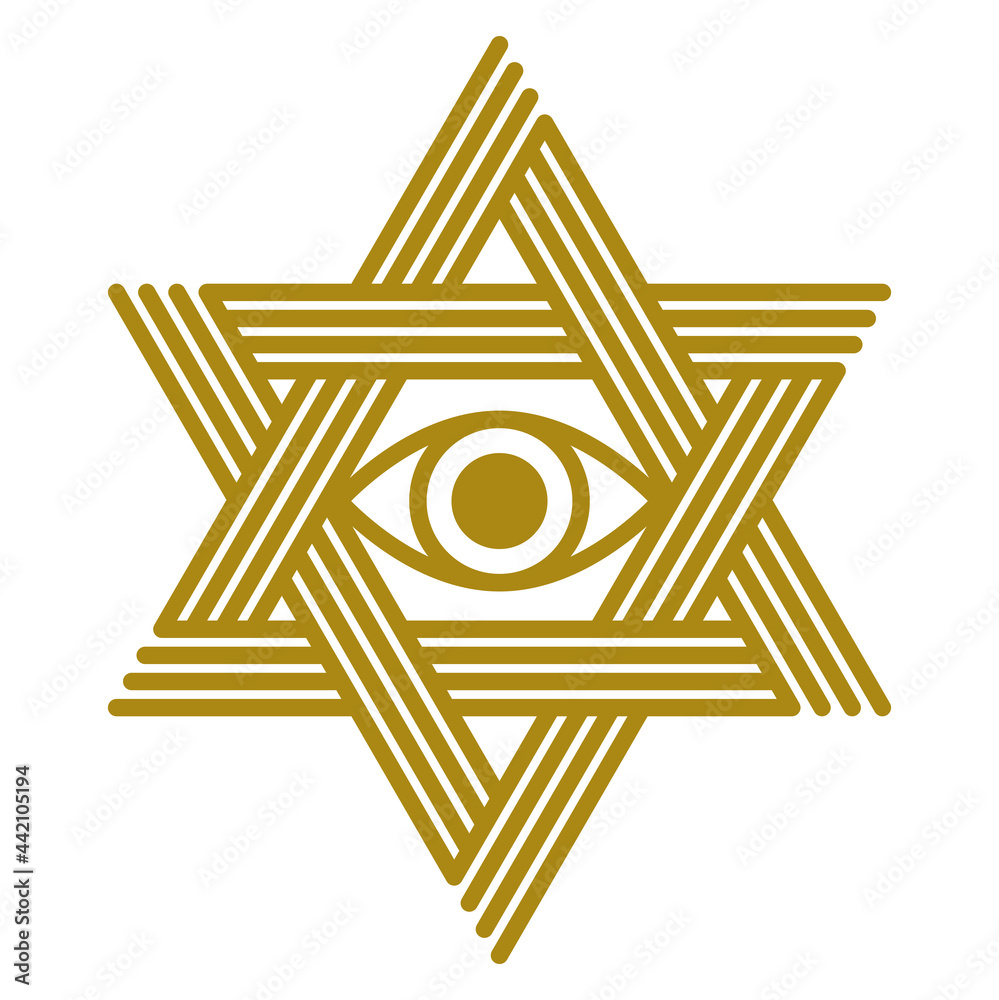 All seeing eye in star of David vector ancient symbol in modern linear ...