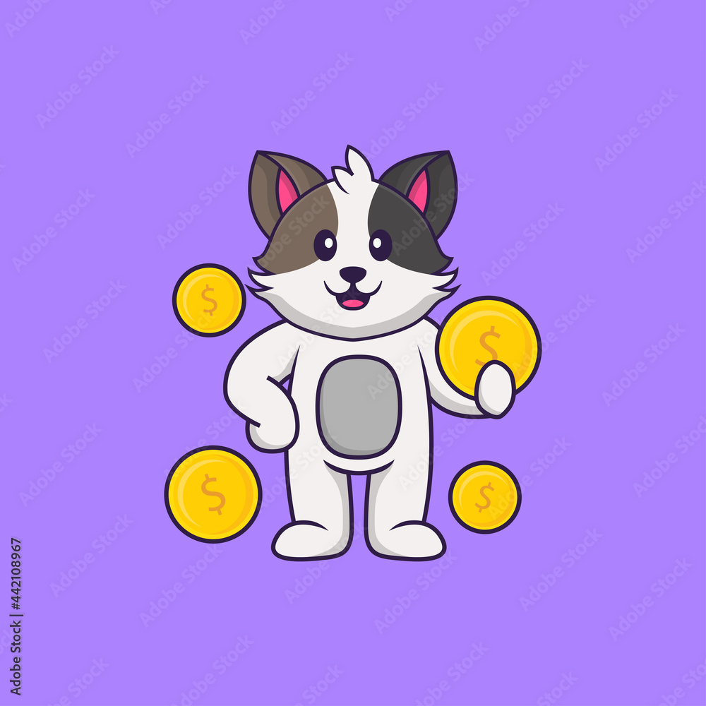 Cute cat holding coin. Animal cartoon concept isolated. Can used for t ...