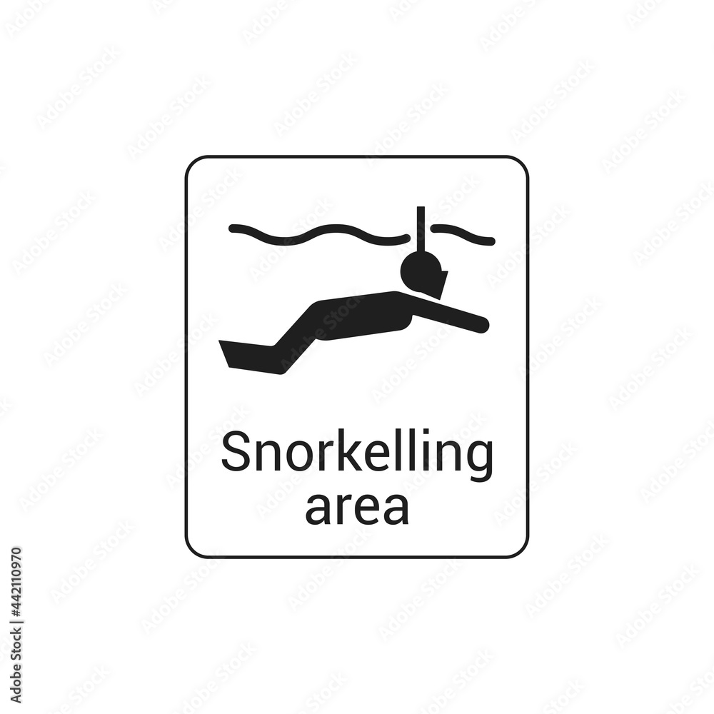 Snorkeling area sign vector icon isolated on white background. Diver ...
