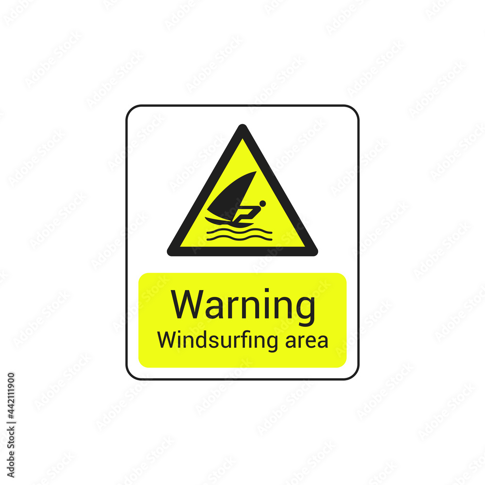 Warning windsurfing area sign vector icon isolated on white background ...