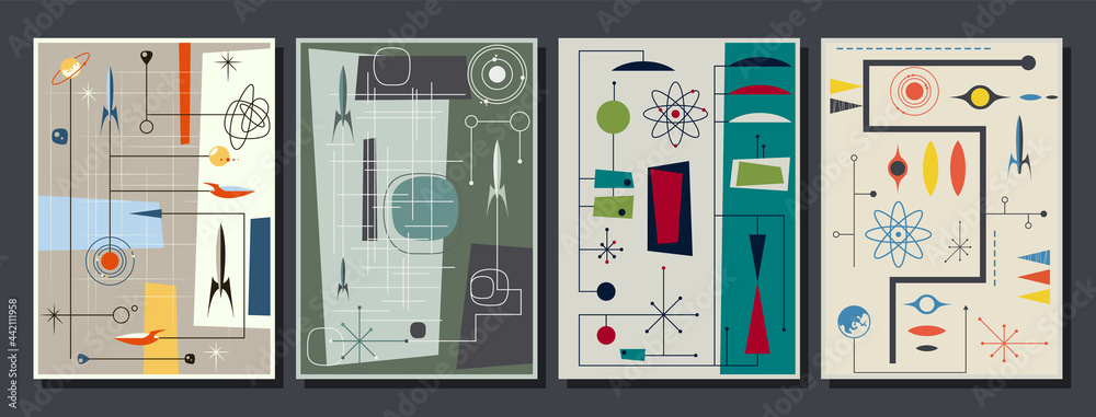 1950s Abstract style Space Posters, Space Rockets, Planets, Stars ...