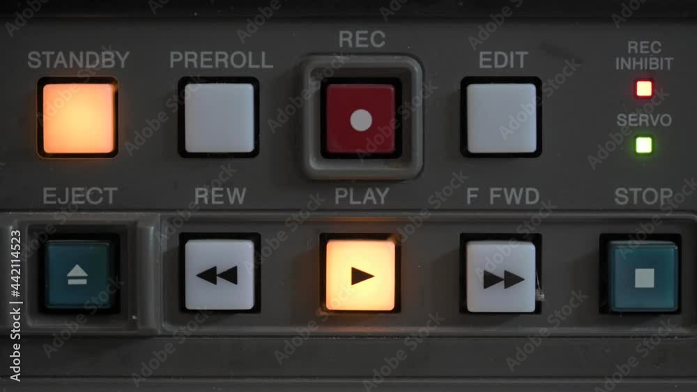 Close up of the control panel of an old broadcasting recorder where we ...