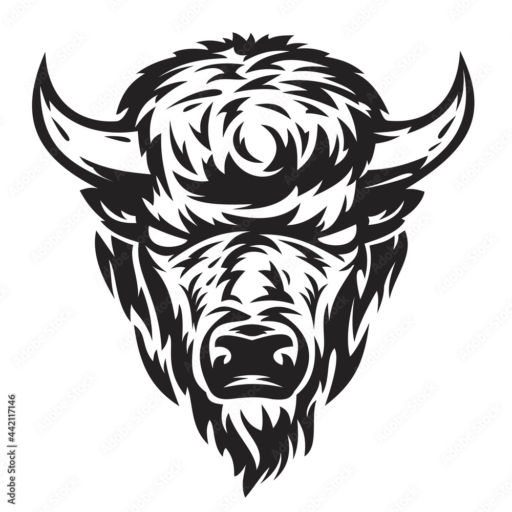 Buffalo head in hand drawn sketch monochrome style isolated on white ...