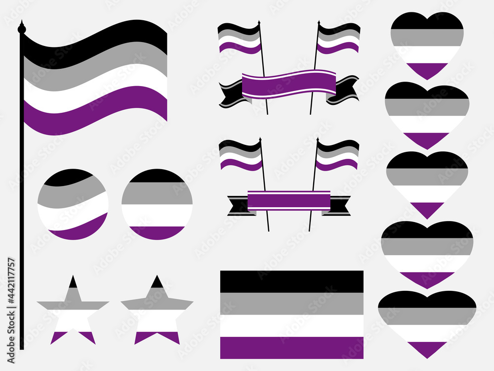 Asexual Pride Flag Collection Of Symbols Hearts Stars And Circles With Asexual Flag Sexual