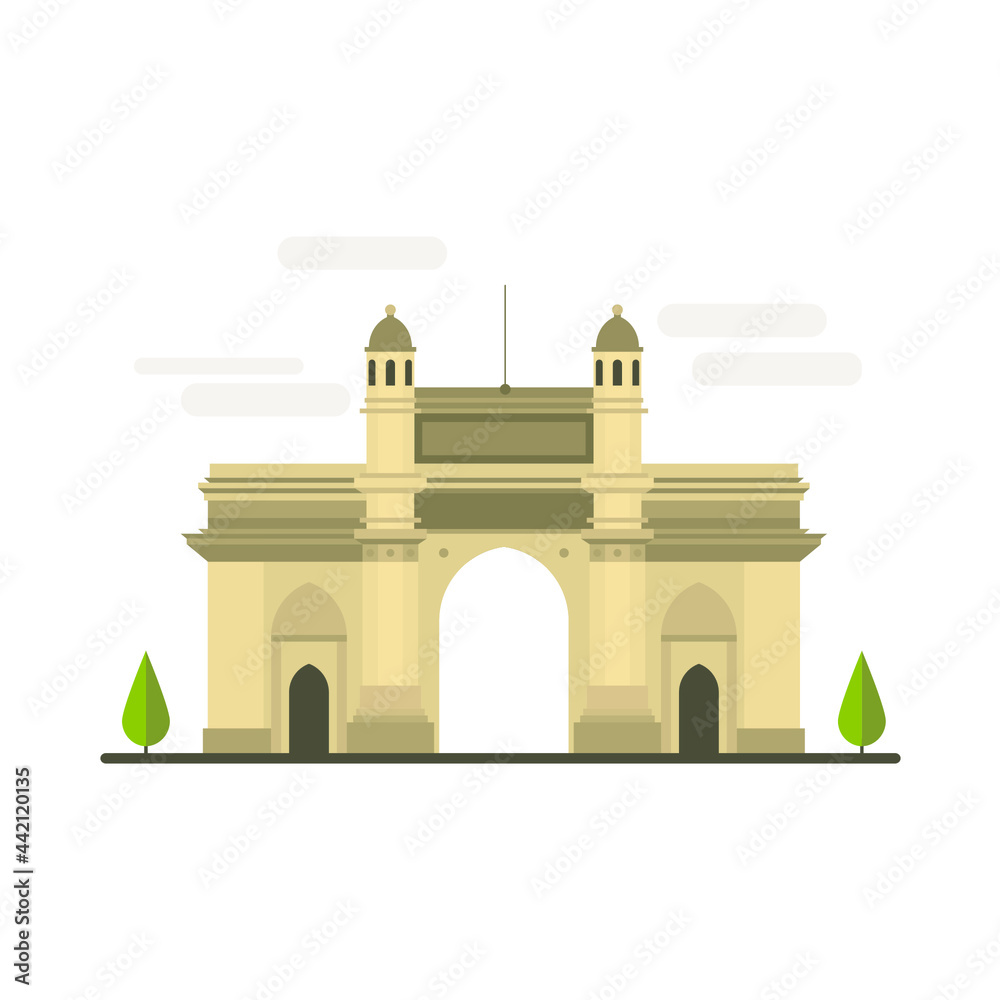 Cartoon symbols of India. Popular tourist architectural object: Gate of ...