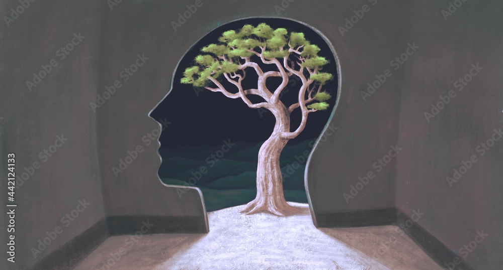 Canceptual 3d illustration, Concept art of brain thinking mind ...