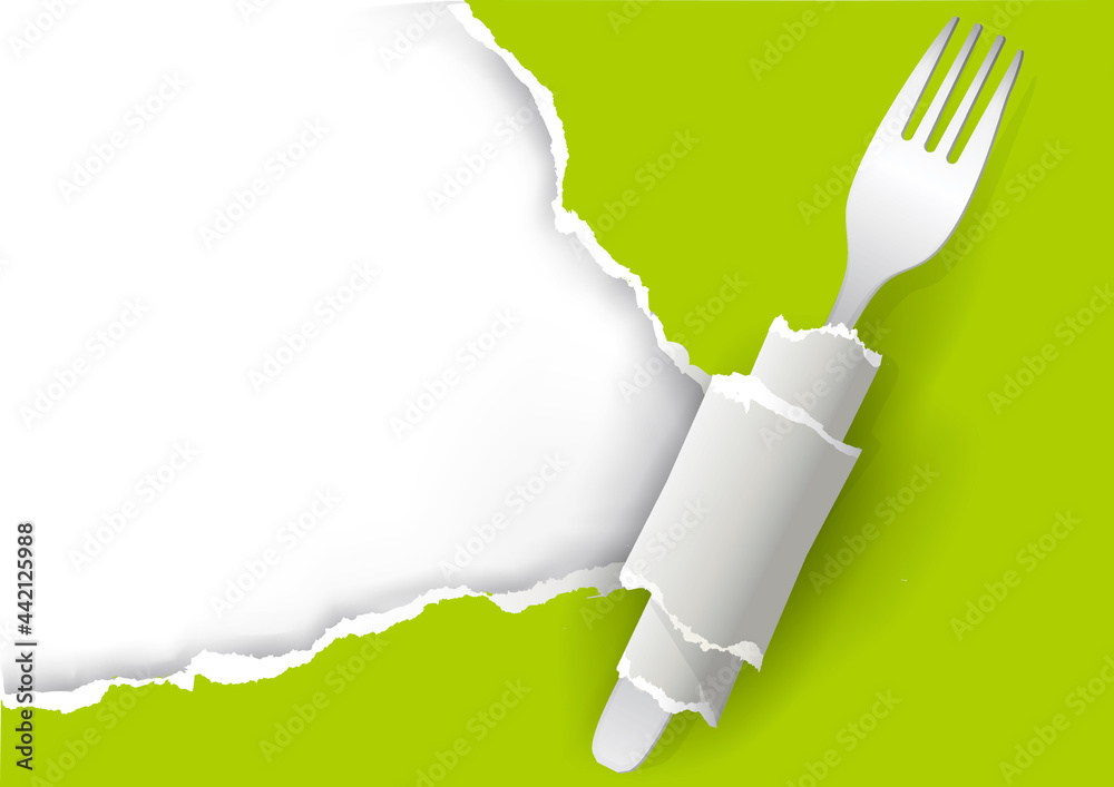 Vegetarian restaurant Menu background, ripped paper. Illustration of ...