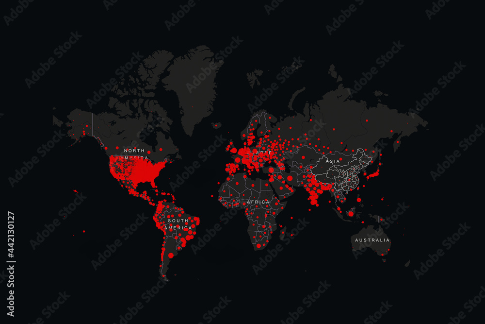 Red World map of Coronavirus (Covid-19), Countries with Covid-19, Covid ...