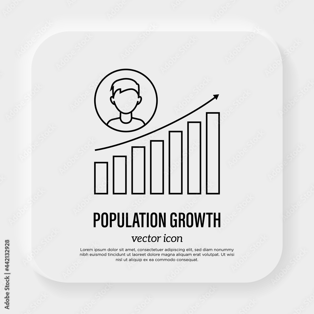 Population growth thin line icon. Graph of growth with arrow and human ...