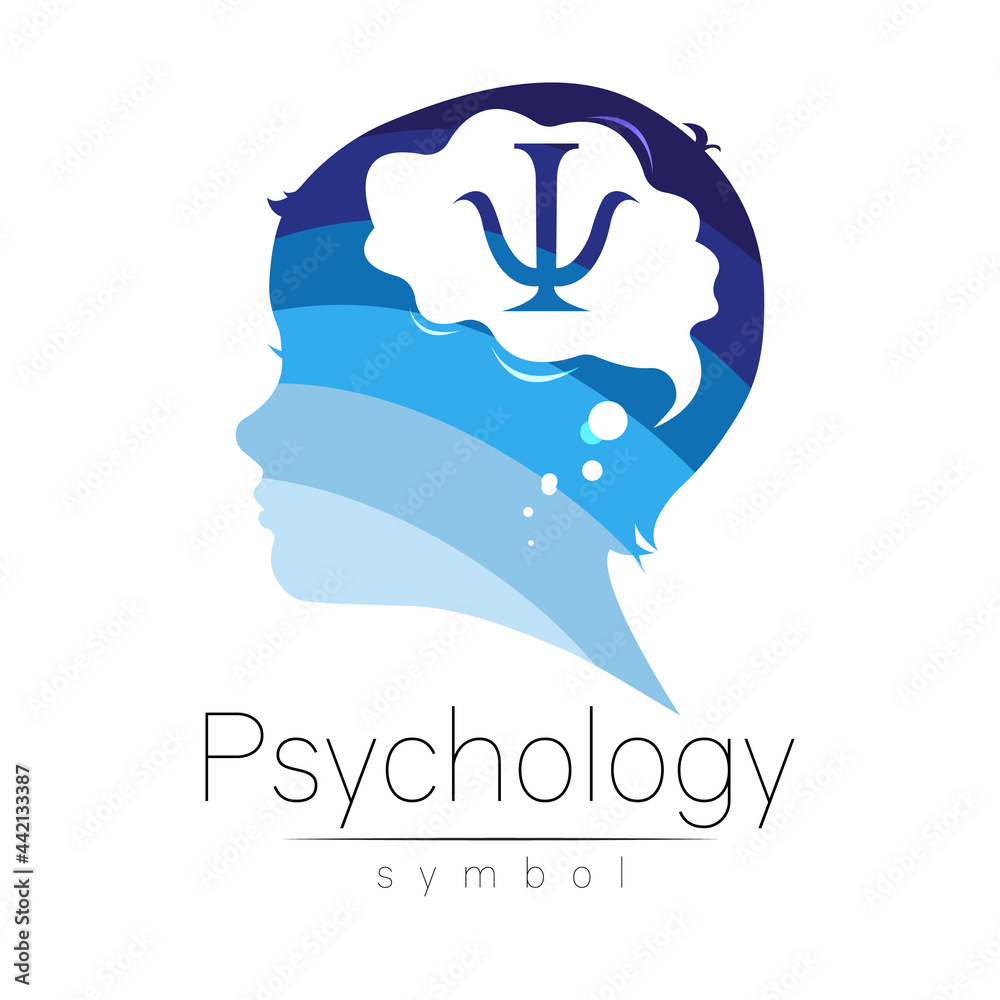 Child logotype in vector with brain and psychology sign in few blue ...