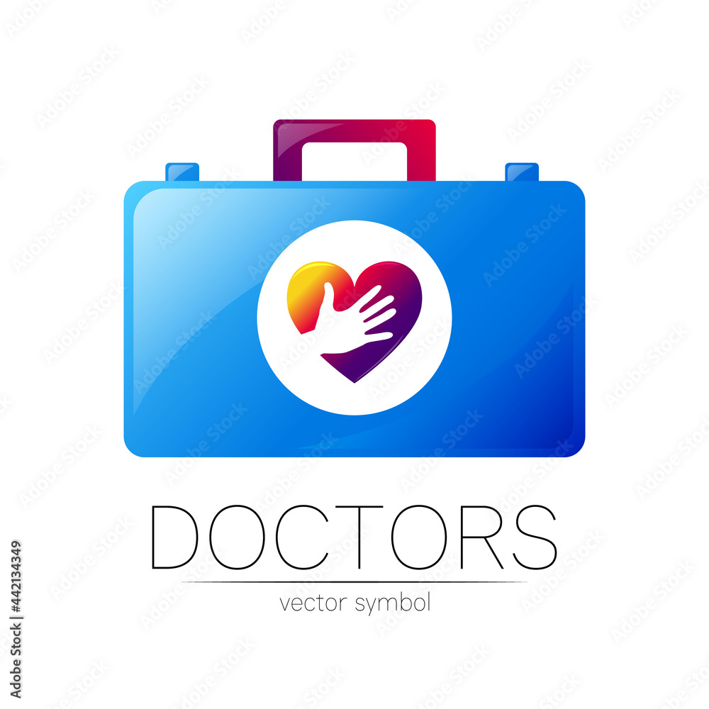 First Aid Logo Vector Medicine Symbol with Help Bag Case and Heart for ...