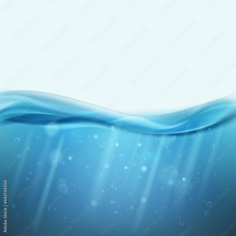 Underwater background. Realistic marine water. 3D sea depth. Lake ...