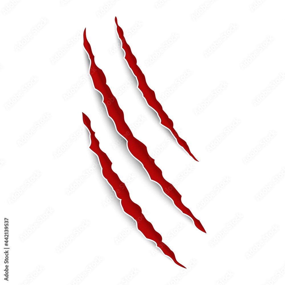 Claw animal tracks. Three claws scratches. Cat or tiger nails, bear or ...