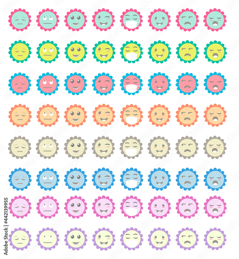 cartoon flower eight emotions eight color characters Stock Vector ...