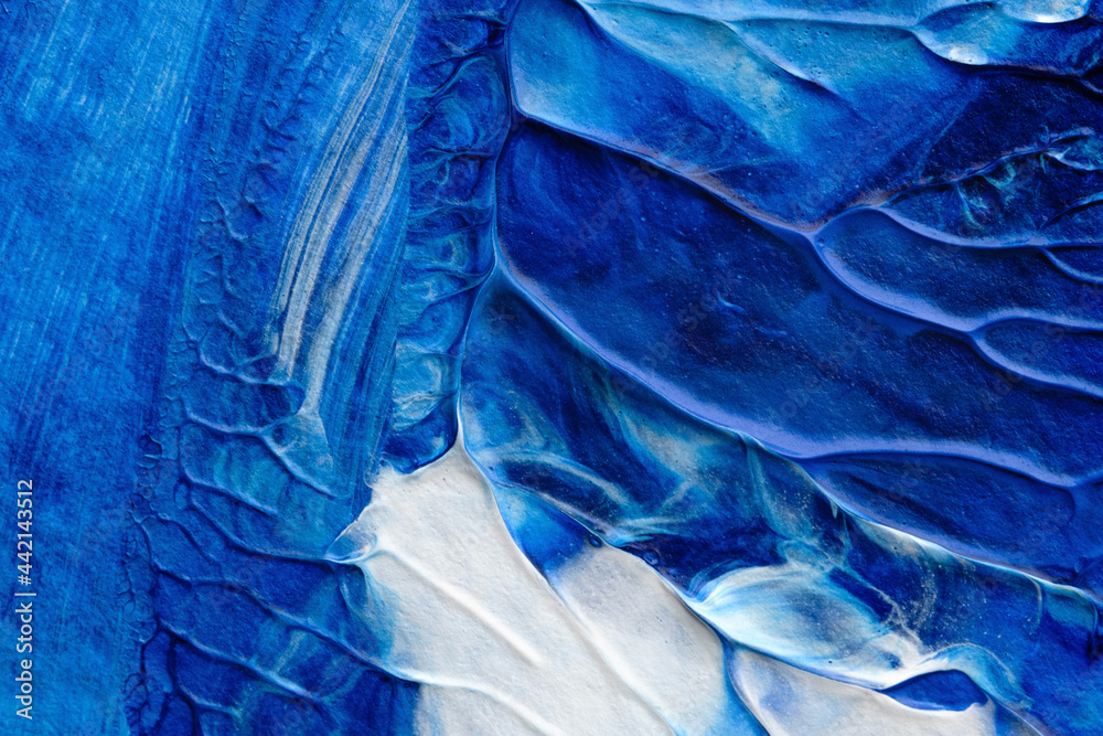 blue abstract acrylic painting color texture on white paper background ...