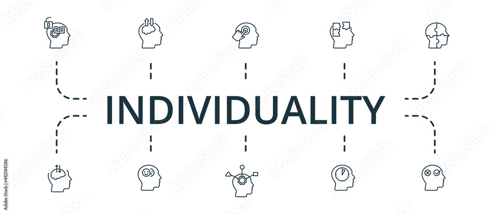 Vetor de Individuality icon set. Contains editable icons theme such as ...