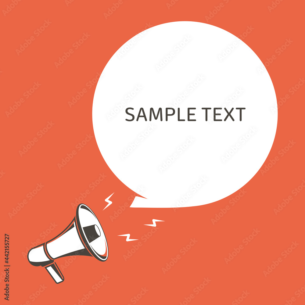 Megaphone with bubble speech and sample text. Social media, promotion ...