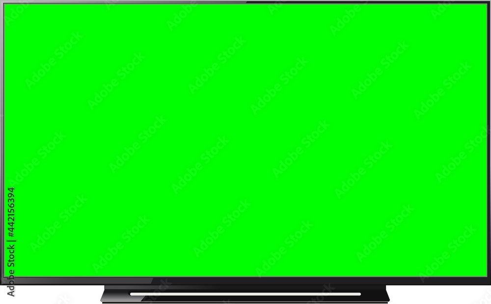 Realistic TV LCD screen mockup. Panel with green screen on background ...