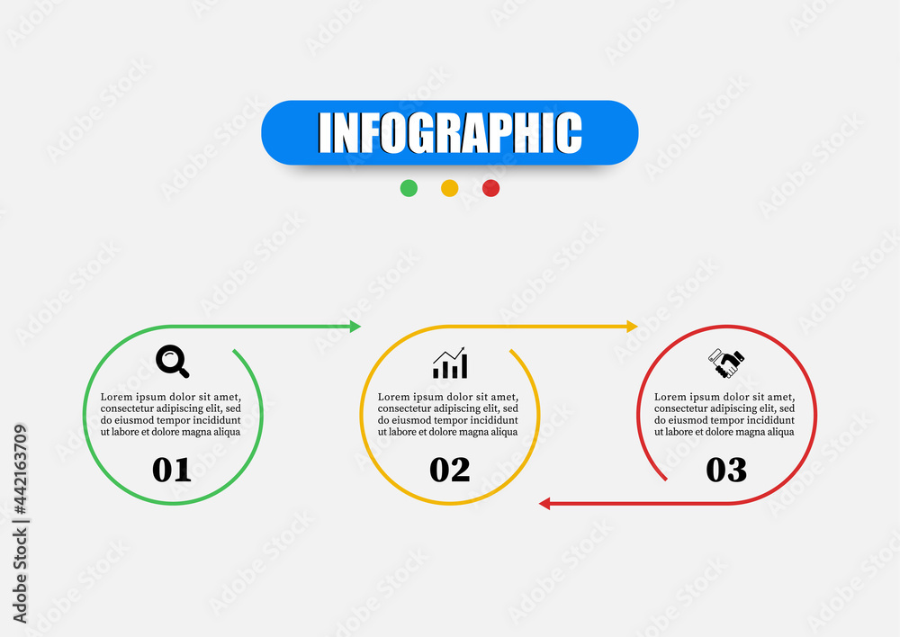 Circle infographic design template presents three elements. Business ...