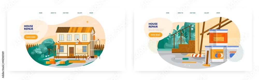 House repair service landing page design, website banner vector ...