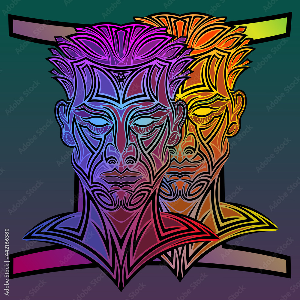 Gemini zodiac sign. Twins. Horoscope sign of two men with different ...
